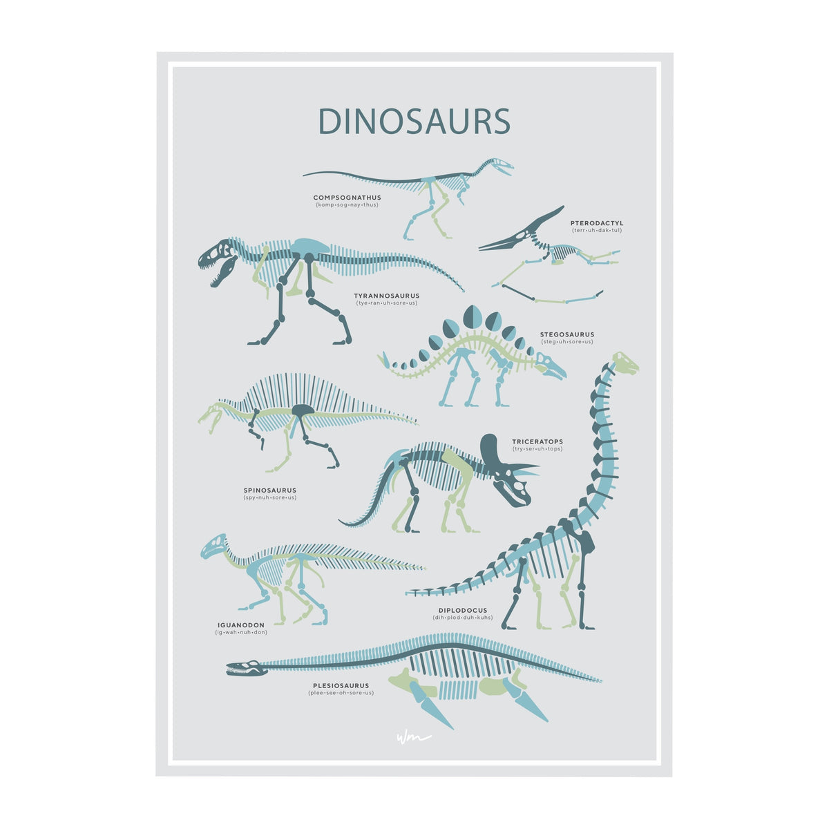 Dinosaur skeletons poster decal - Minimalist – Wondermade