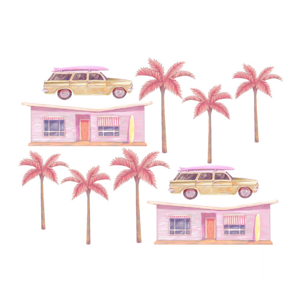 Mini Retro Australian Beach Shack Wall Decals - Pink – Wondermade
